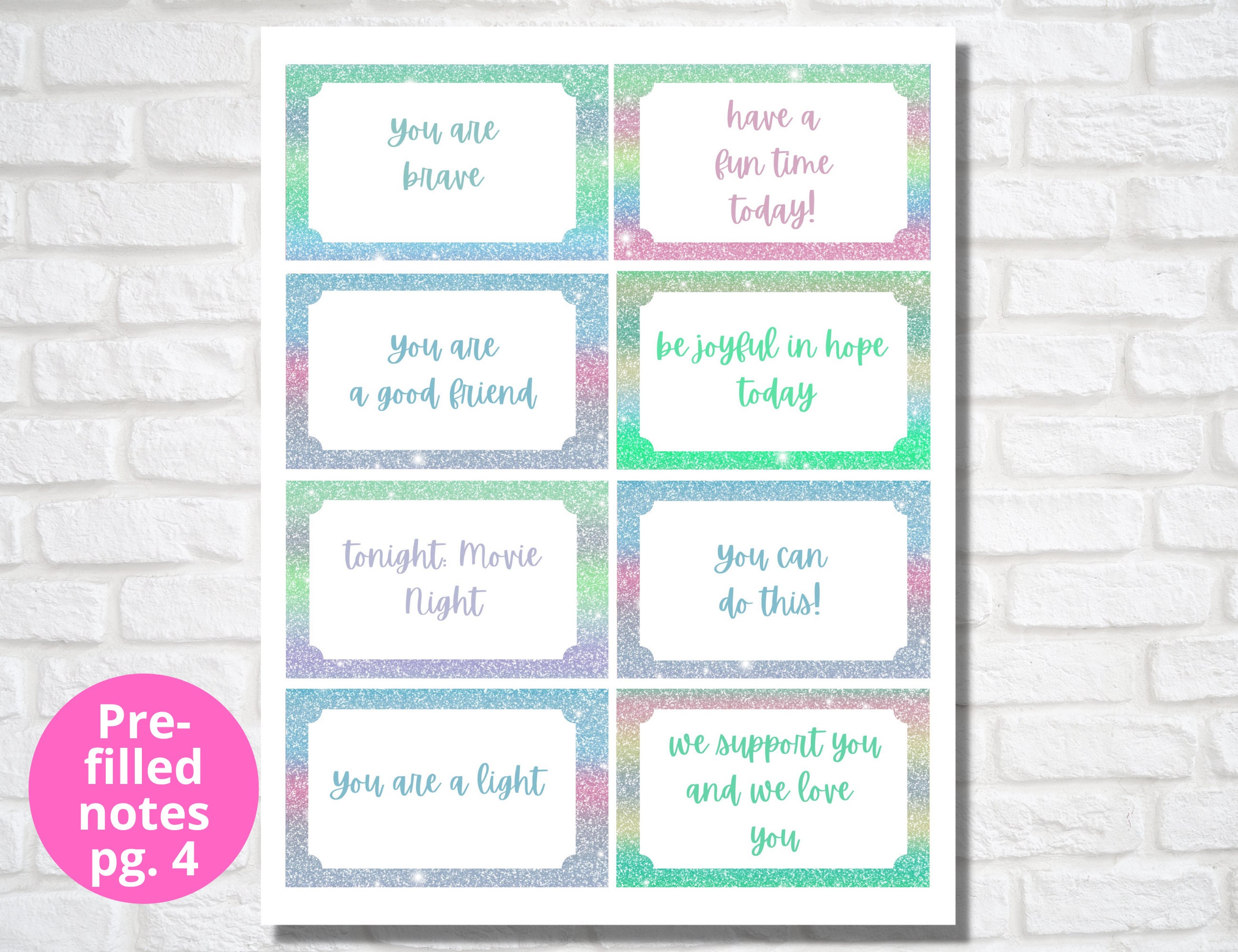 Lunchbox Notes, Printable Lunch Box Notes for Girls, Kids Affirmation ...