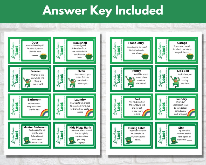 St Patricks Day Scavenger Hunt Clues, St Patricks Day Indoor Treasure ...