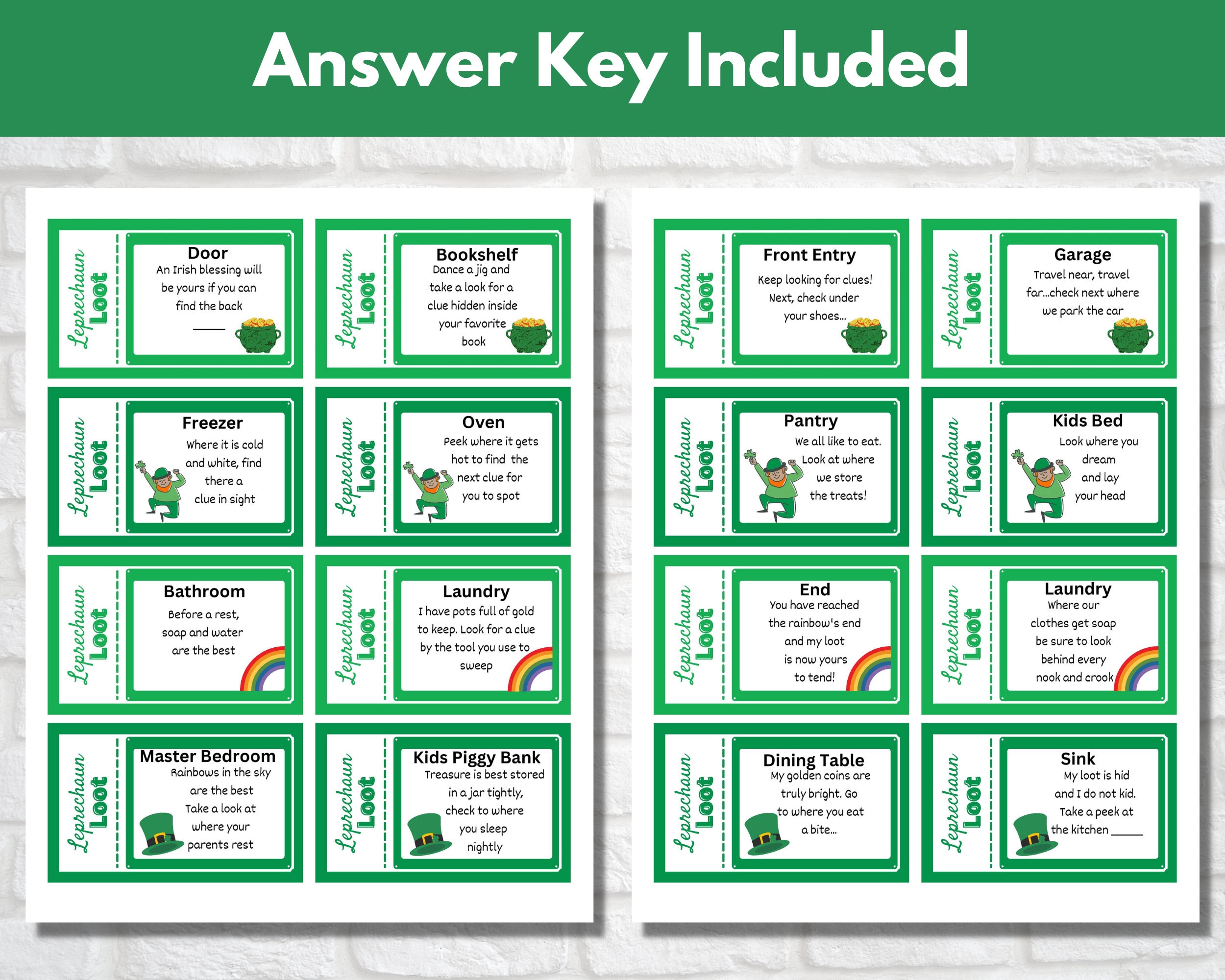 St Patricks Day Scavenger Hunt Clues, St Patricks Day Indoor Treasure ...