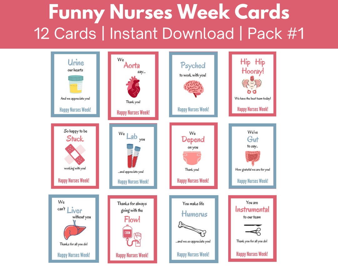 Nurses Week Printable Gift Tags, Nurses Week Funny Medical Cards, Nurse ...