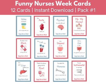 Nurses Week Printable Gift Tags, Nurses Week Funny Medical Cards, Nurse ...
