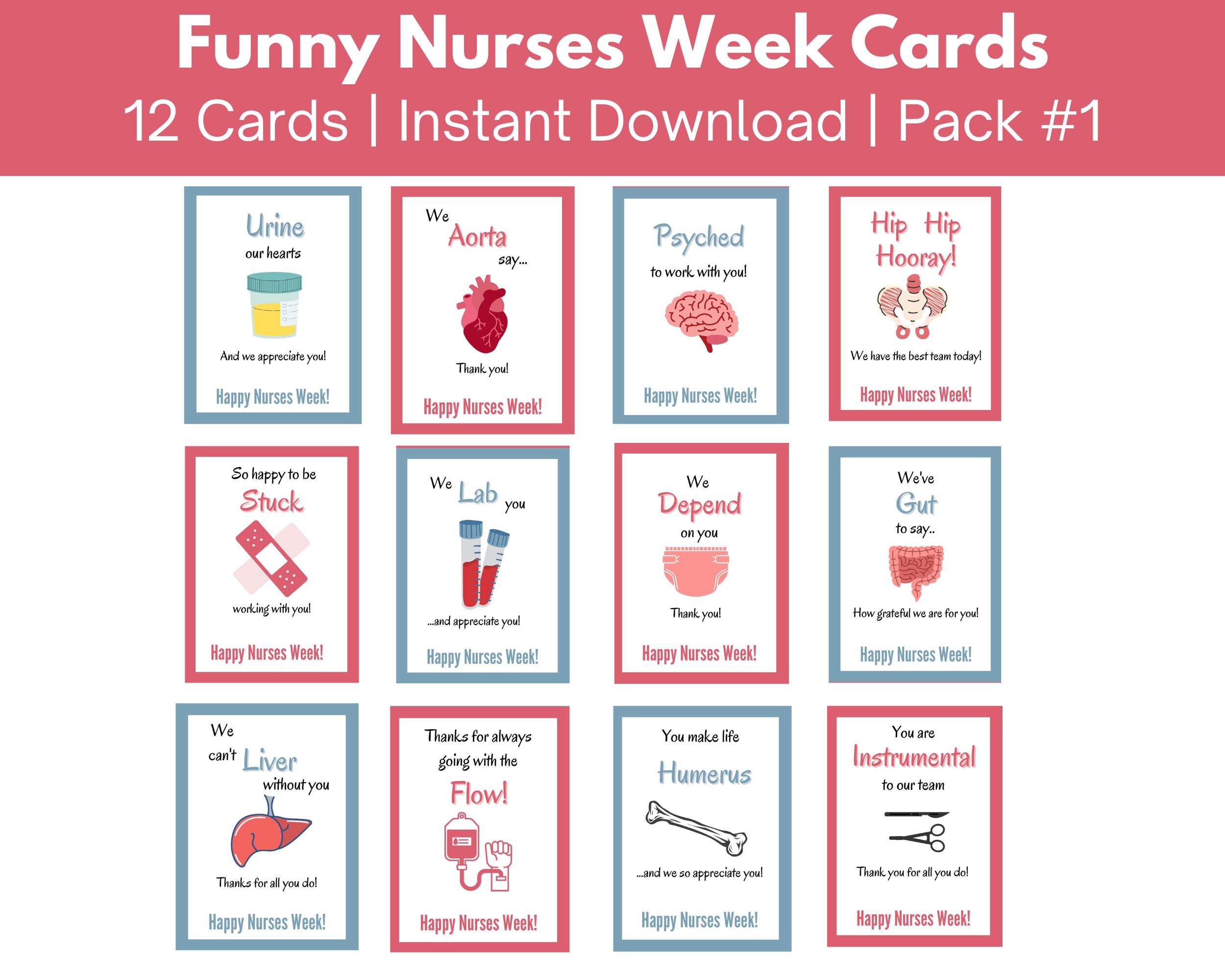 Nurses Week Printable Gift Tags, Nurses Week Funny Medical Cards, Nurse ...