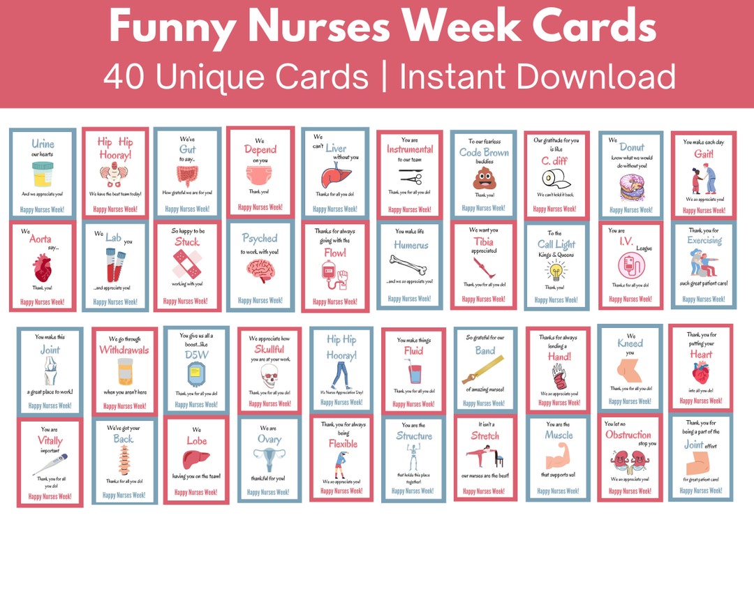 Nurses Week Printable Gift Tags, Nurses Week Funny Medical Cards, Nurse ...