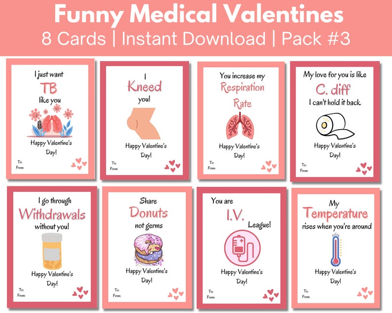 Funny Medical Valentine's Day Cards, 8 Pack for Doctors, Nurses ...