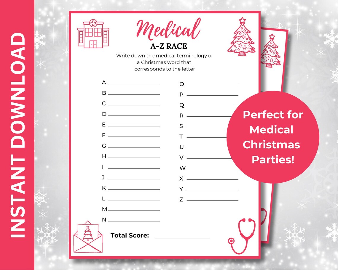 Christmas Medical A to Z Race Game, Team Building Game, Icebreaker Game ...