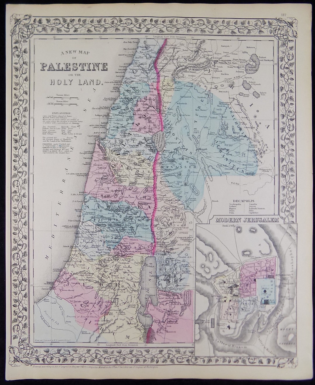 1880 Map of the Holy Land, Bible Map, Mitchell, ,KJV, Vgc - Etsy