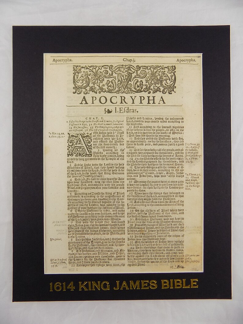 The Apocrypha Title Page 1625 Antique King James Bible Framed Leaf, 400 ...