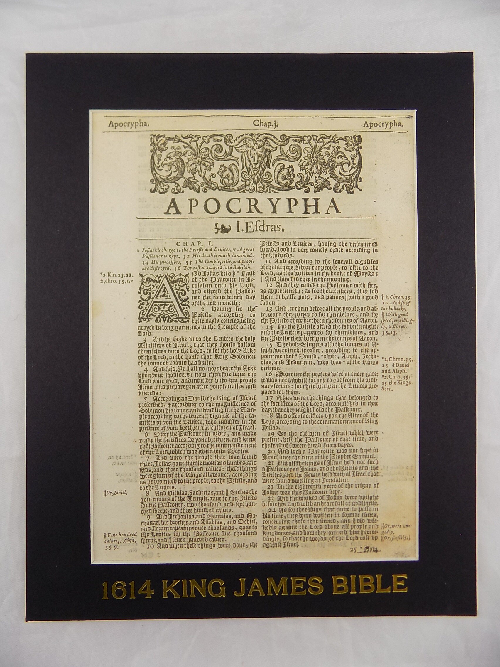 The Apocrypha Title Page 1625 Antique King James Bible Framed Leaf, 400 ...