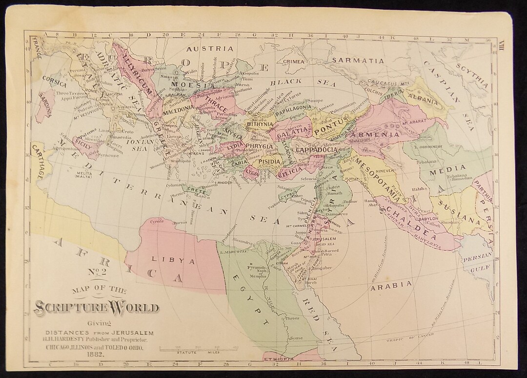1882 Map of the Scripture World, Bible Map, Hardesty, ,KJV, Vgc - Etsy