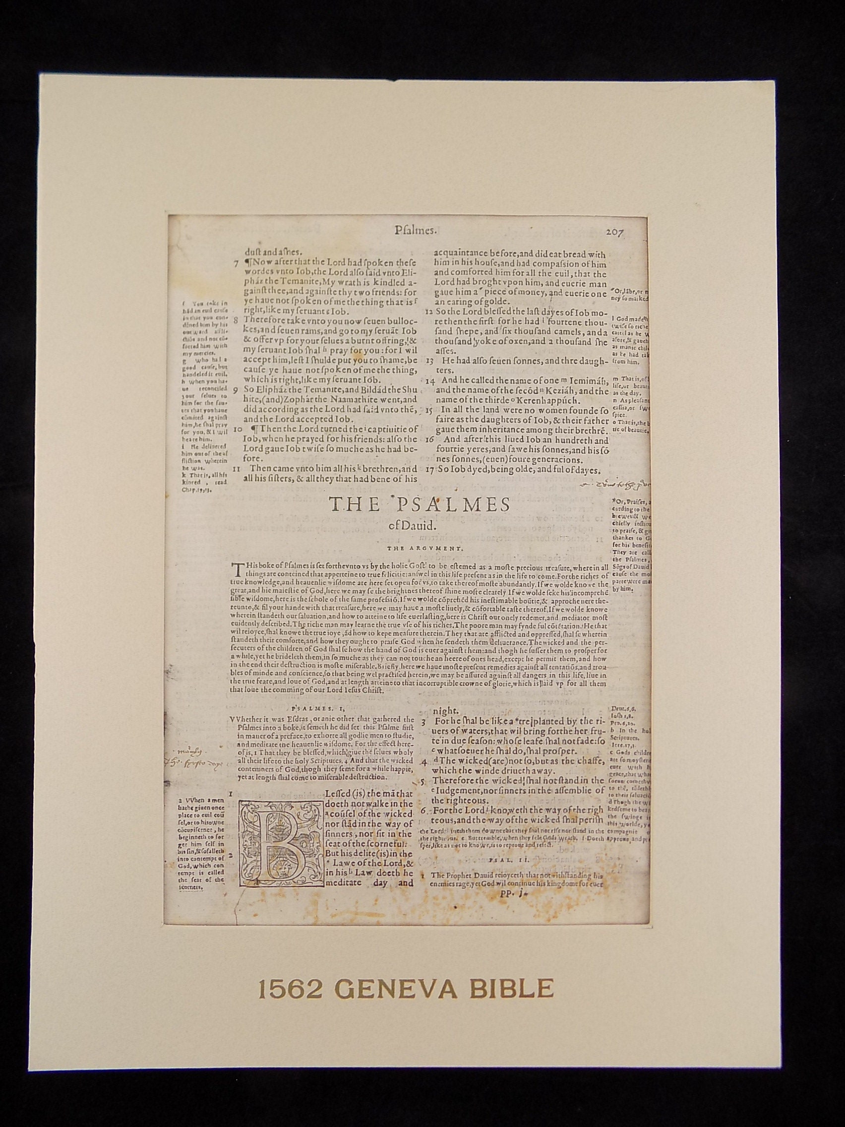 Blessed is the Man, Psalms Title Page, 1562 Antique Geneva Bible First ...