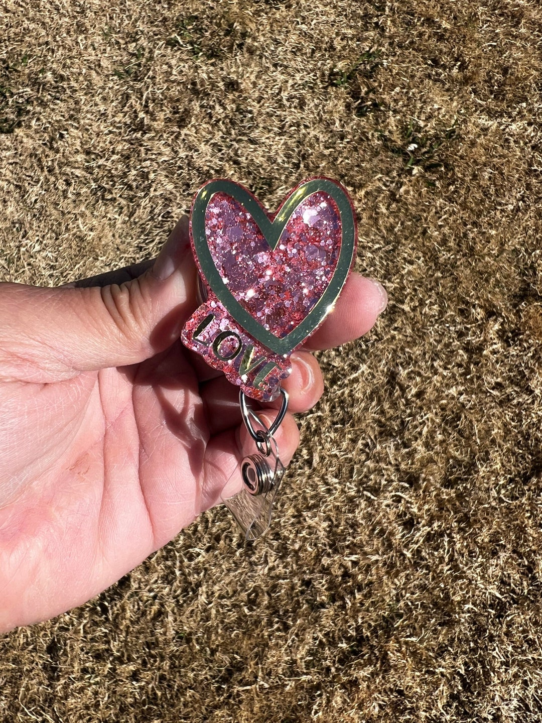 RTS Rose Gold Love Heart Acrylic Badge Reel | Ready to Ship - Etsy