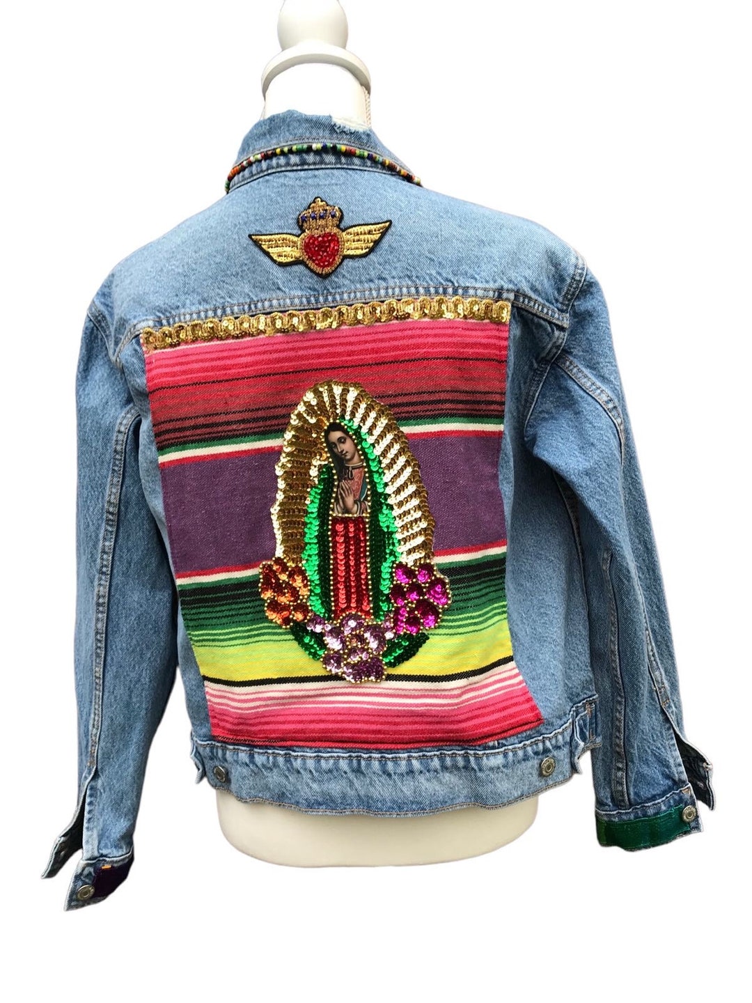 Custom Denim Jacket Virgin Mary - Etsy