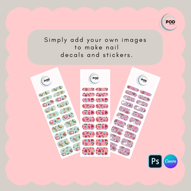 Nail Design Template for Decals and Stickers | Photoshop Canva | A4 ...