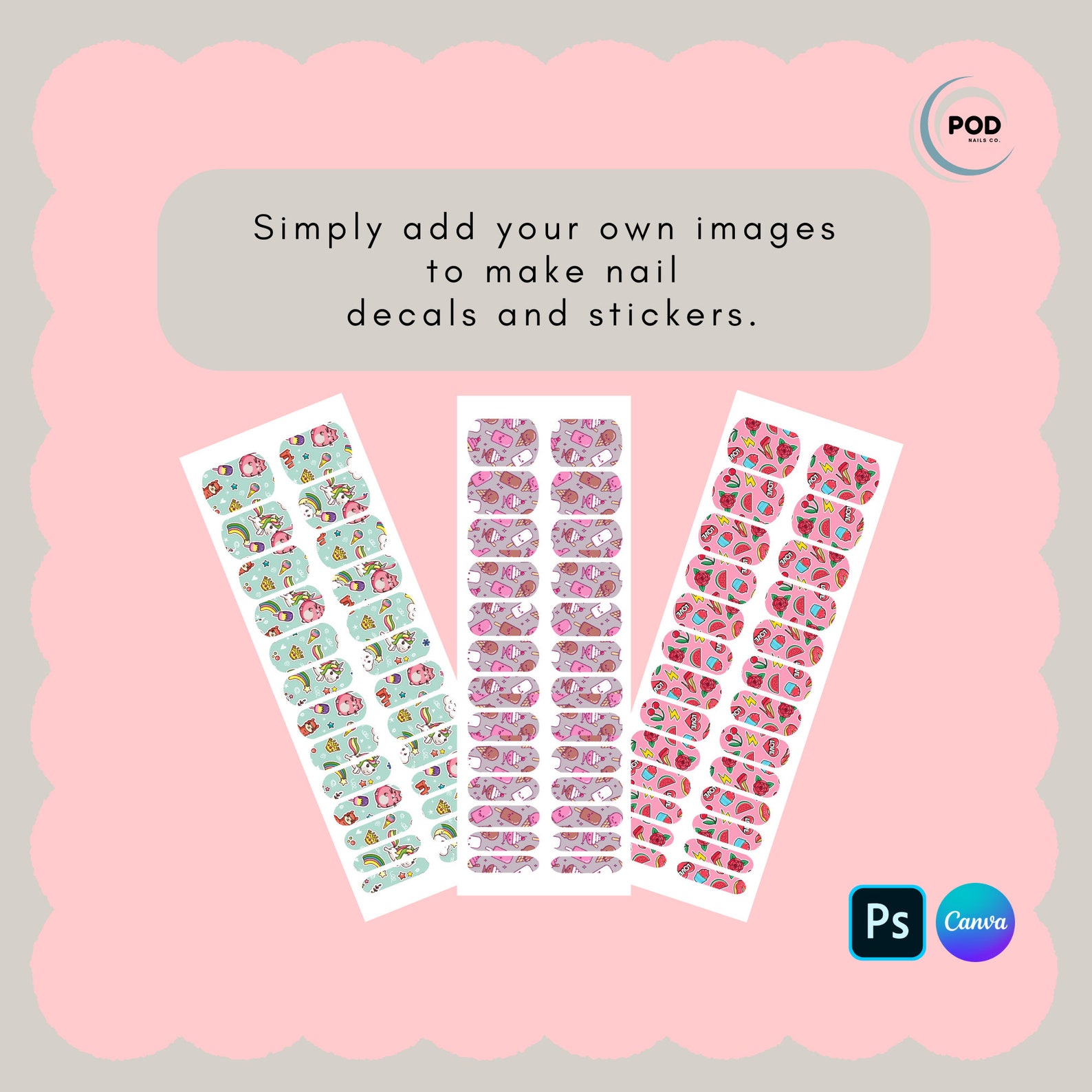 Toe Nail Design Template for Decals and Stickers Photoshop Canva A4 ...