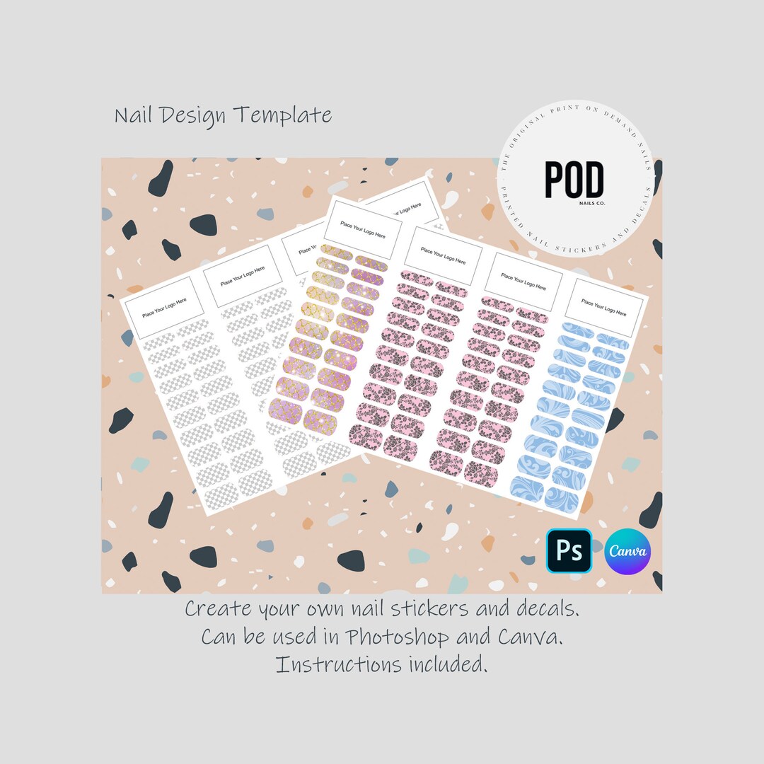 Nail Design Template for Decals and Stickers Photoshop Canva - Etsy