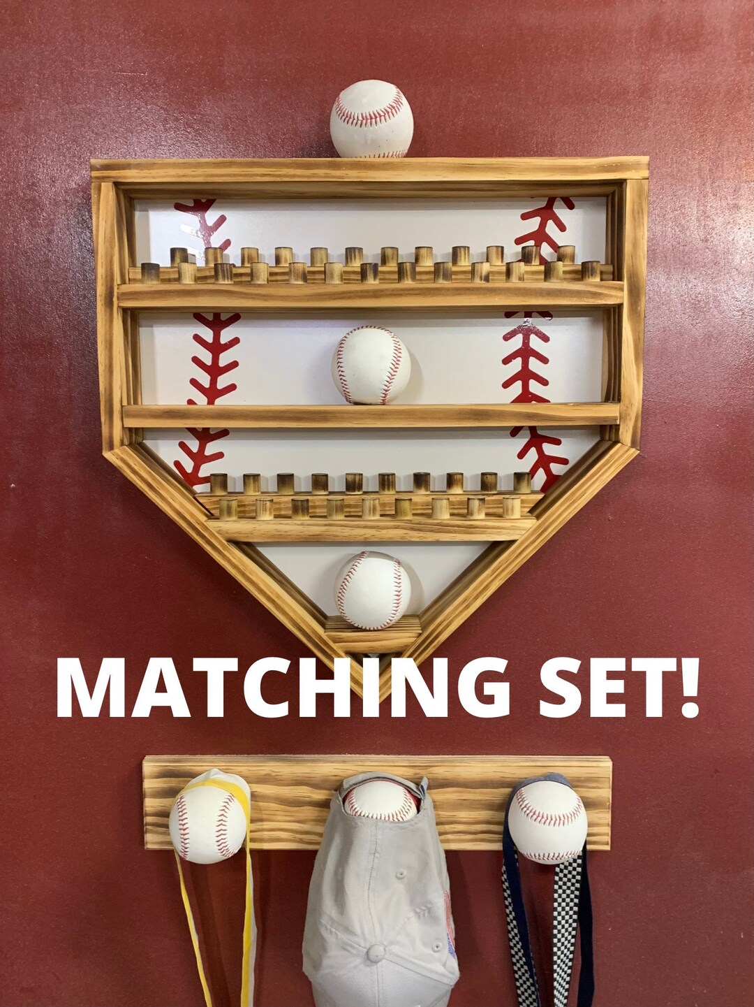 Traditional Baseball and Ring Display - Holds 44 Rings/medals and 11 ...