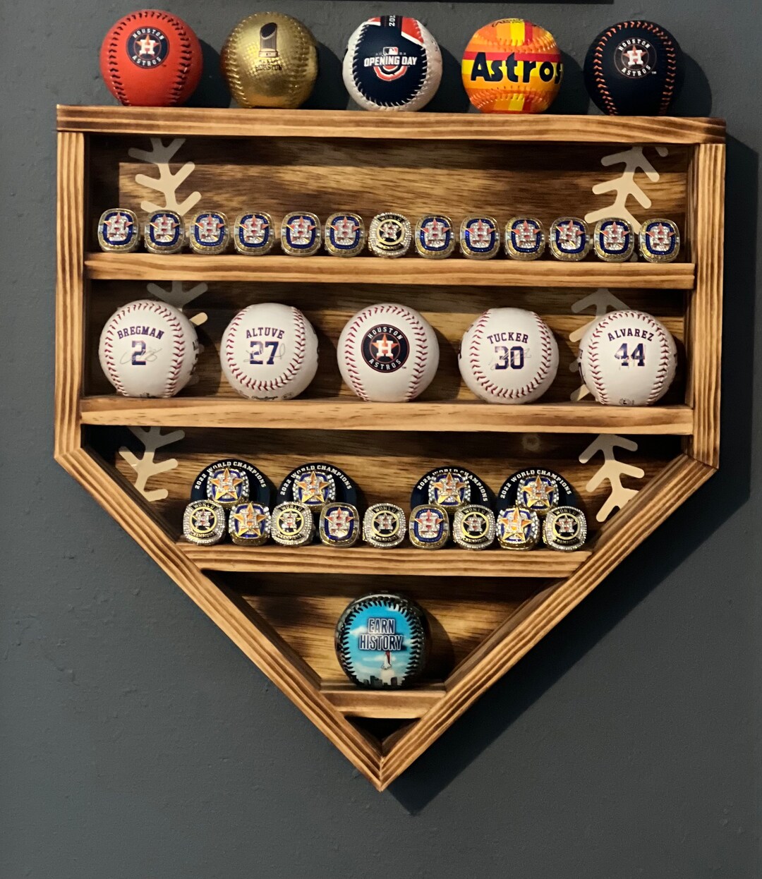 Rustic Baseball and Ring Display - Holds 22 Rings/medals and 11 ...
