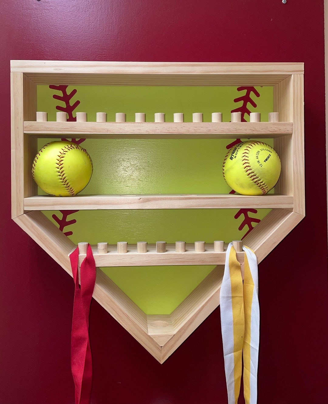 Natural Wood Finish Softball and Ring Display With Traditional Softball ...