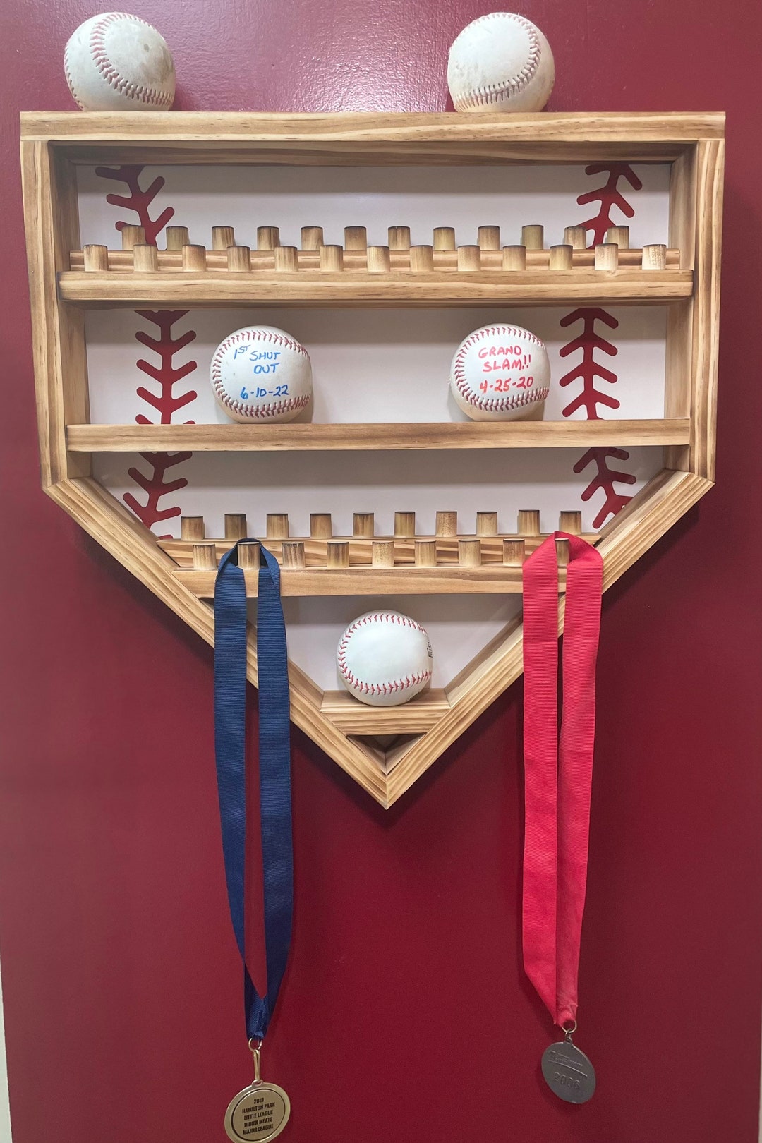 Traditional Baseball and Ring Display - Holds 44 Rings/medals and 11 ...