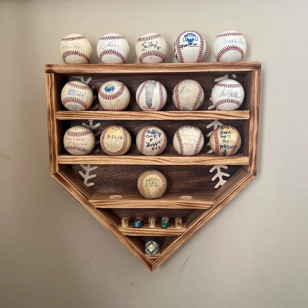 Baseball and Ring/medal Display - Holds 6 Rings/medals and 18 Baseballs ...