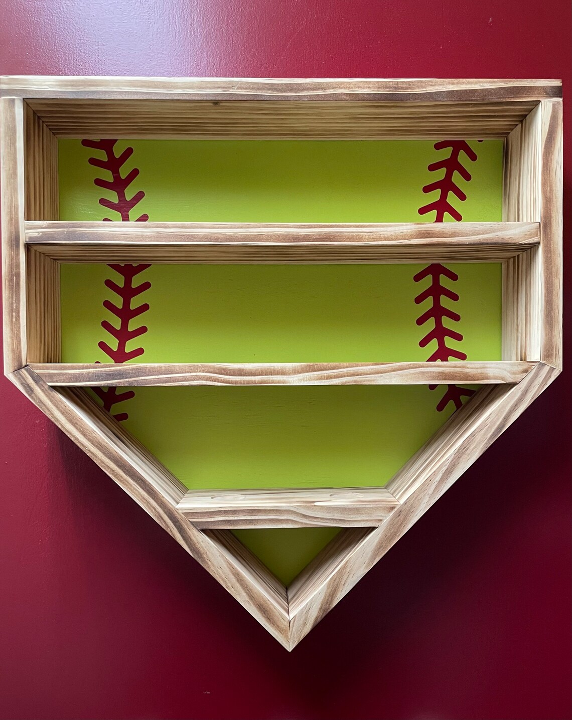 Rustic Softball Display With Traditional Softball Colored Backboard ...