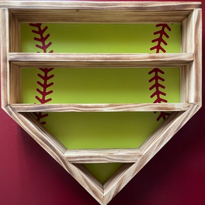 Rustic Softball Display With Traditional Softball Colored Backboard ...