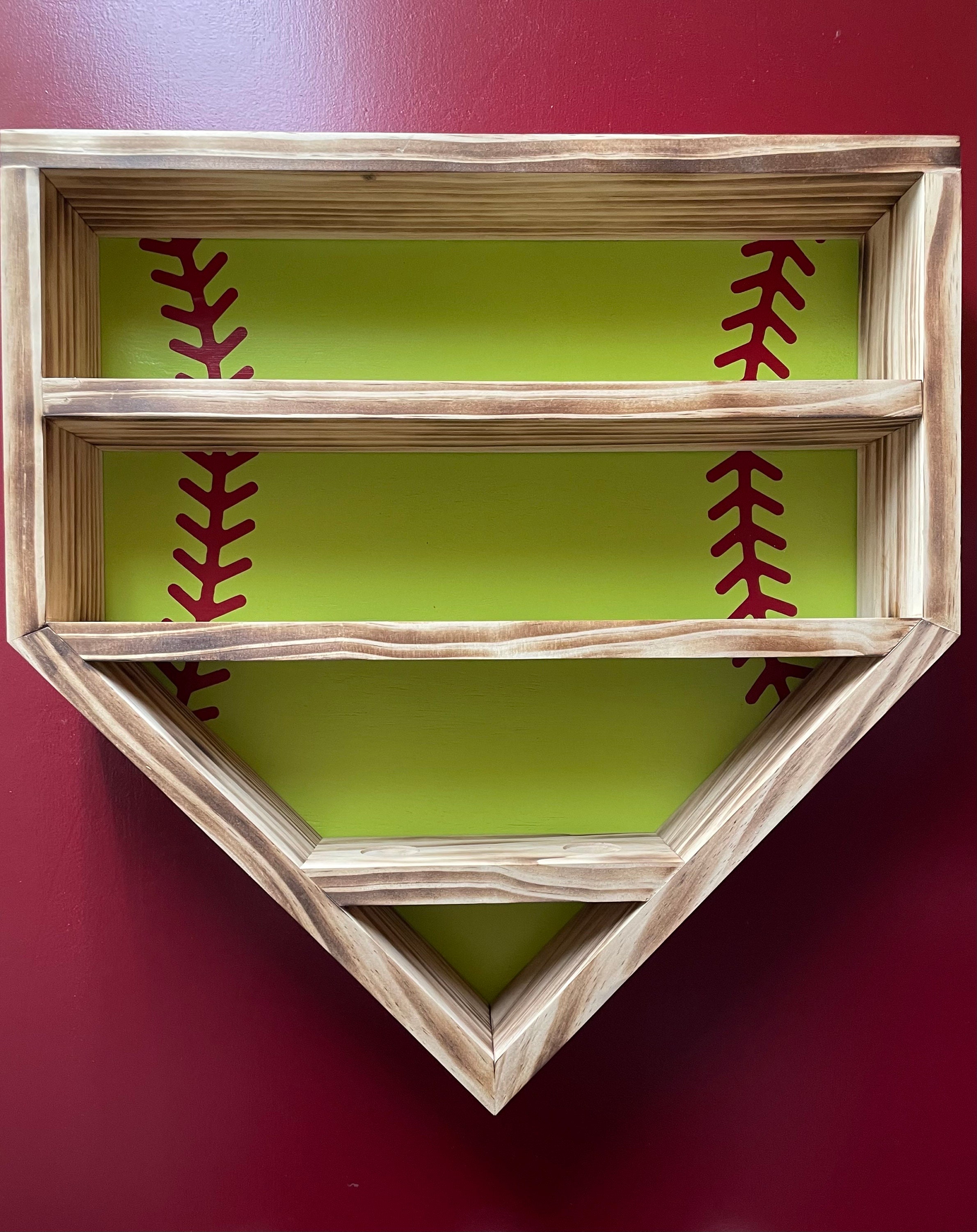 Rustic Softball Display With Traditional Softball Colored Backboard ...