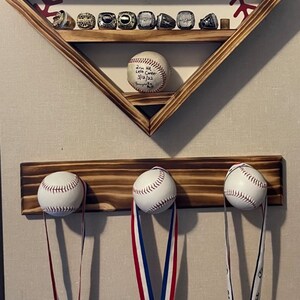 Rustic Baseball and Ring Display - Holds 44 Rings/medals and 11 ...