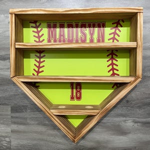 Rustic Softball Display With Traditional Softball Colored Backboard ...
