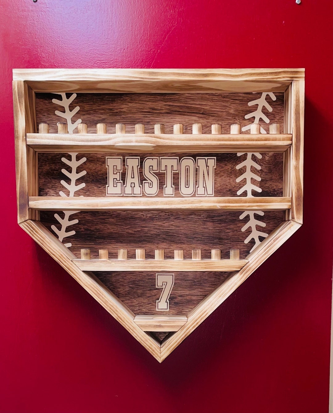 Personalized Rustic Baseball and Ring Display. Holds 22 Rings and 11 ...