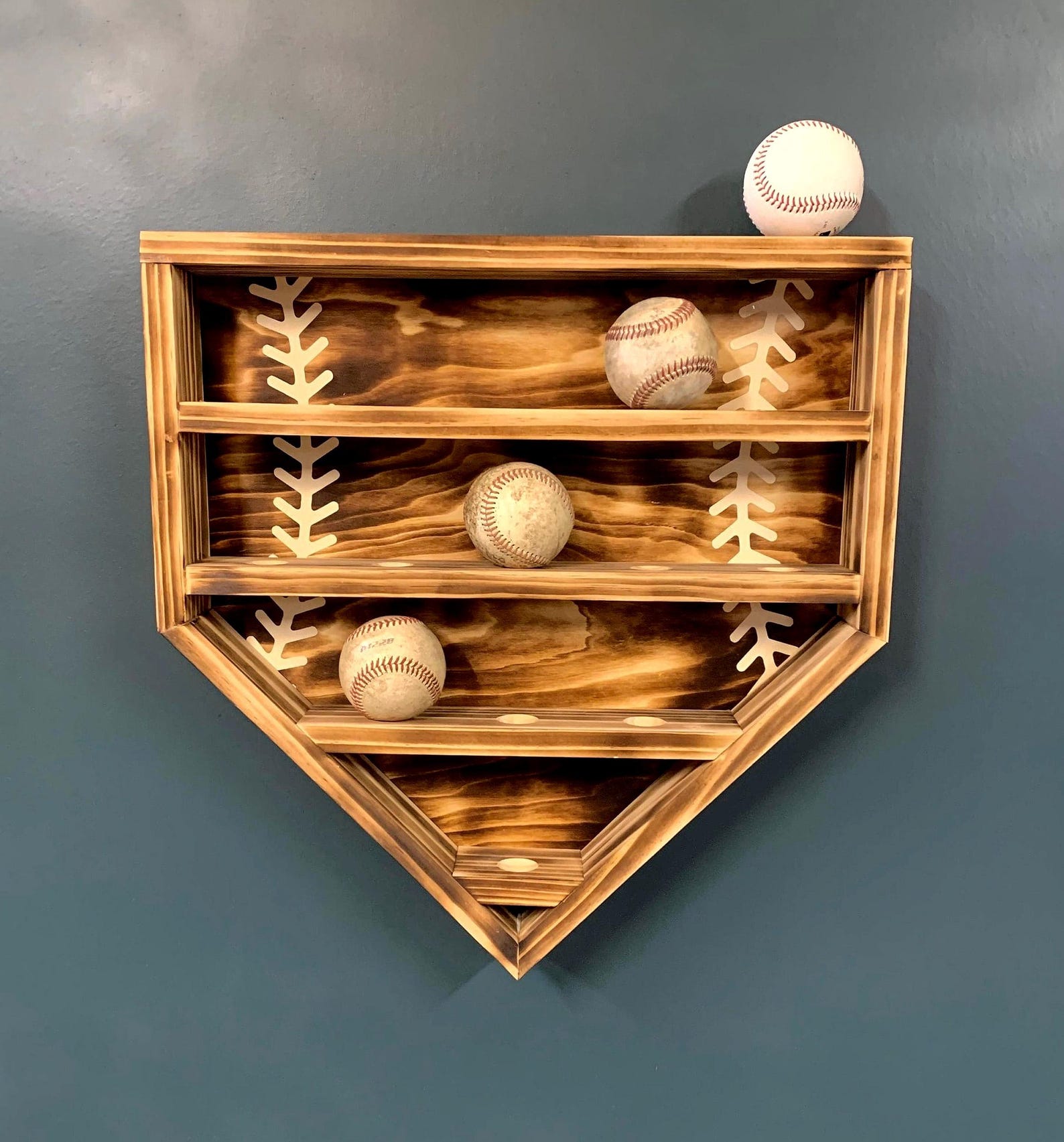 Baseball Display - Holds 19 Baseballs. Rustic Finish and Rustic ...