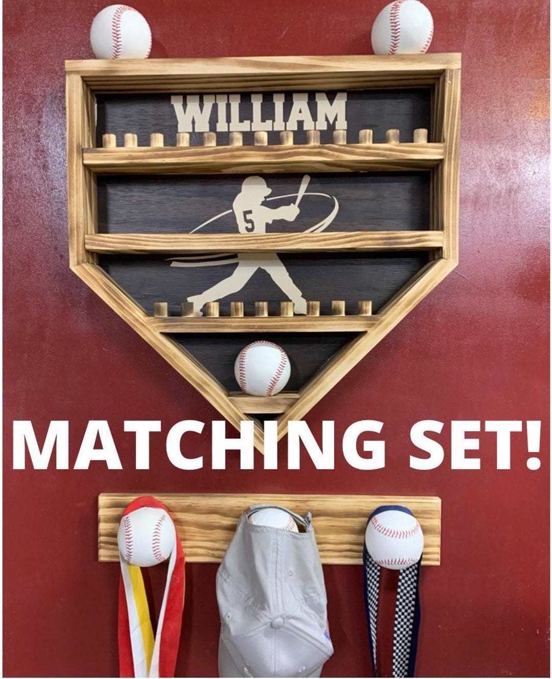 Set of Personalized Player-at-bat Baseball and Ring Display Holds 22 ...