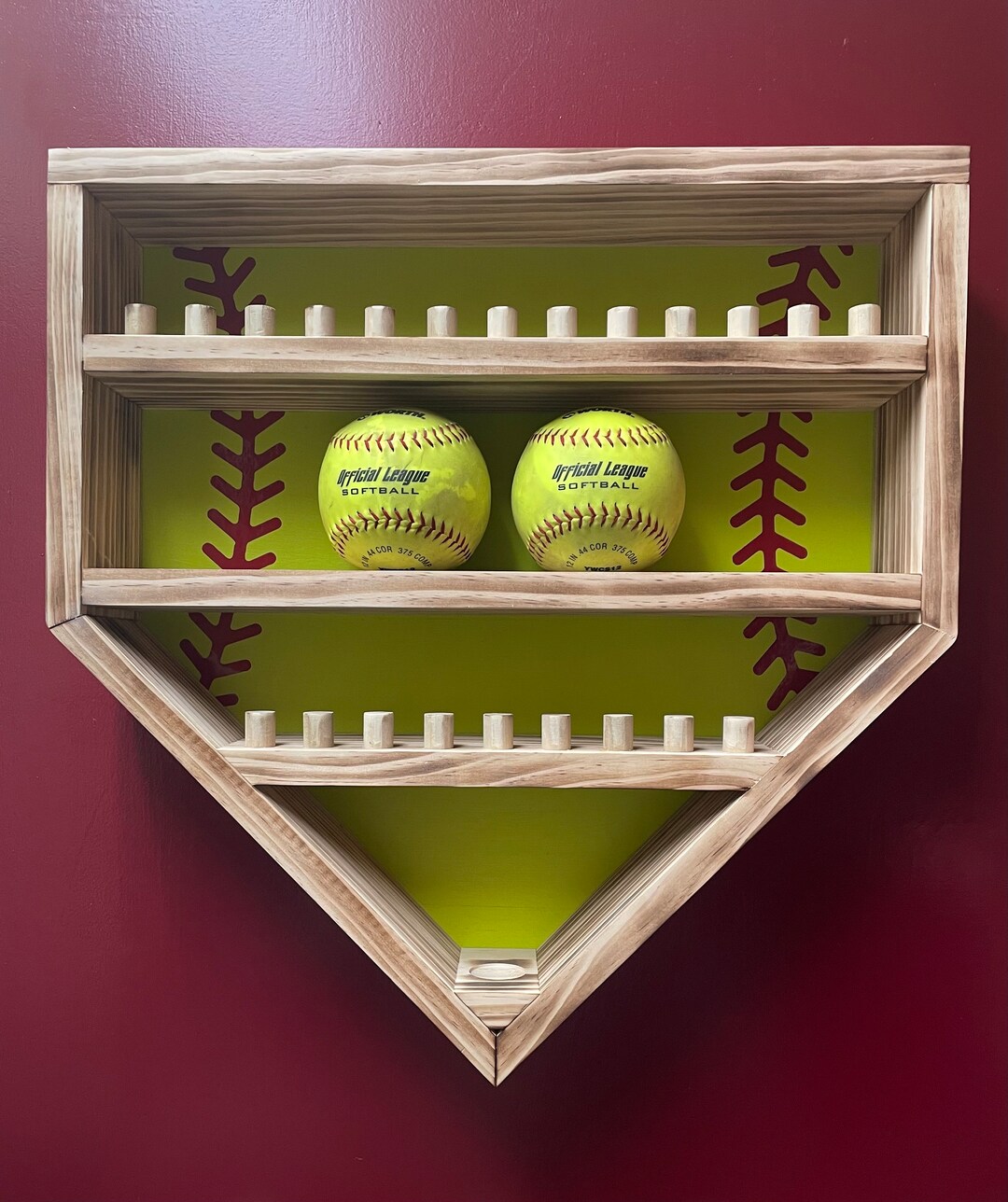 Rustic Softball and Ring Display With Traditional Softball Colored ...