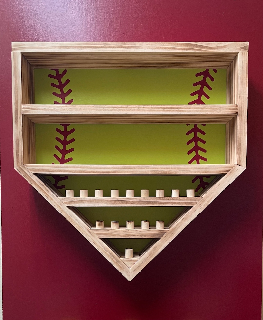 Rustic Softball and Ring Display With Traditional Softball Colored ...