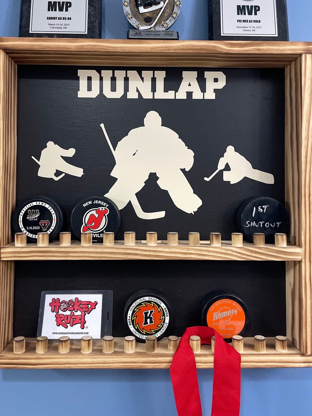 Personalized Hockey Goalie Medal/ring, Puck and Trophy Display Holds 26 ...