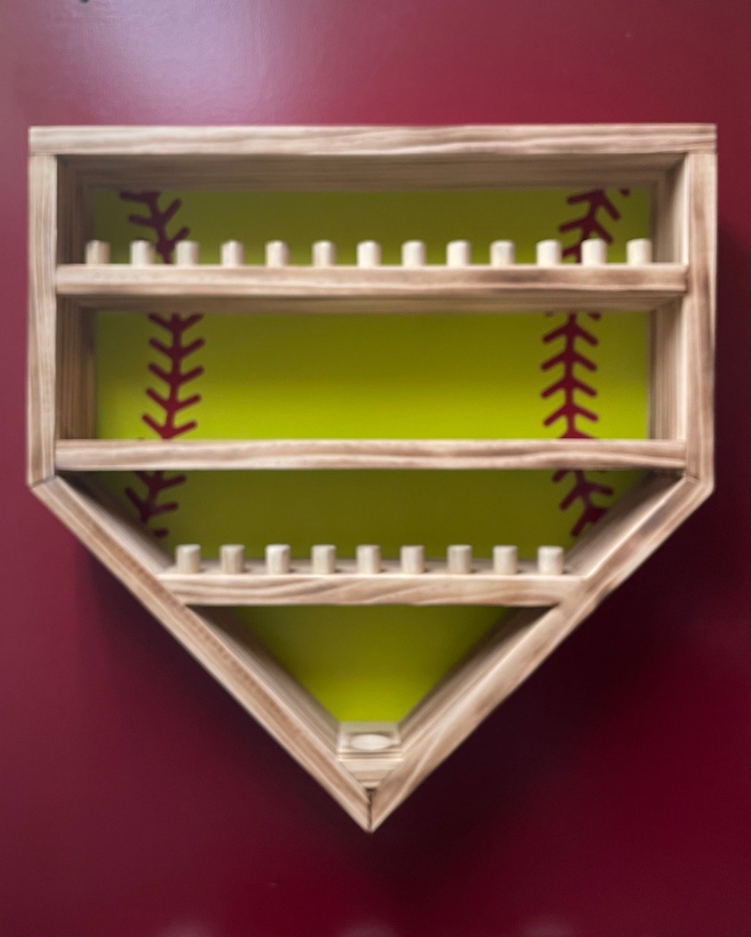 Rustic Softball and Ring Display With Traditional Softball Colored ...