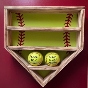 Rustic Softball Display With Traditional Softball Colored Backboard ...