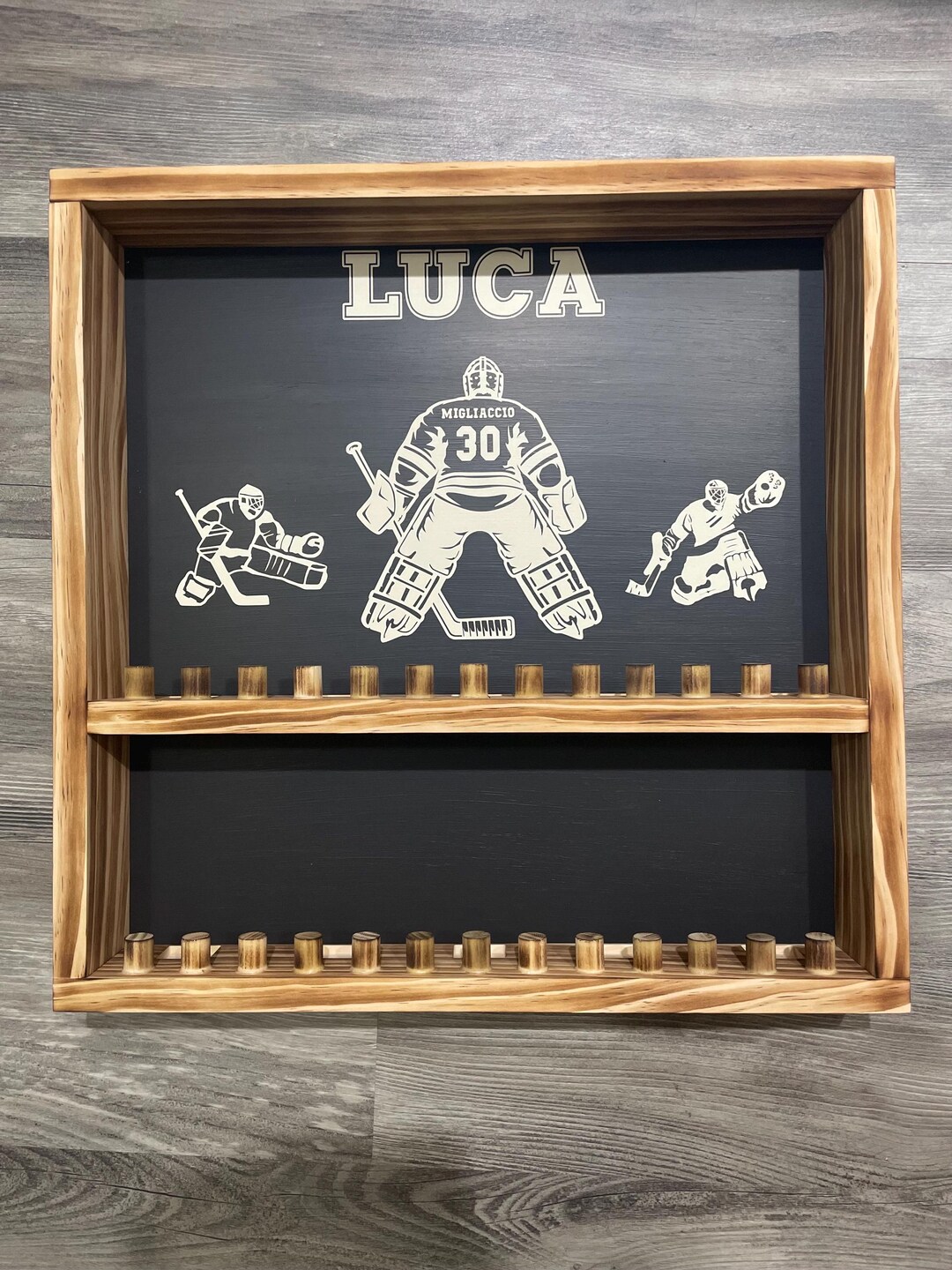 Personalized Hockey Goalie Medal/ring, Puck and Trophy Display - Holds ...