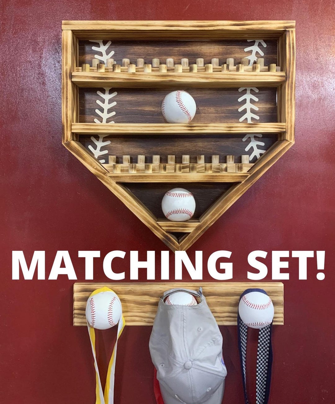 Rustic Baseball and Ring Display - Holds 44 Rings/medals and 11 ...