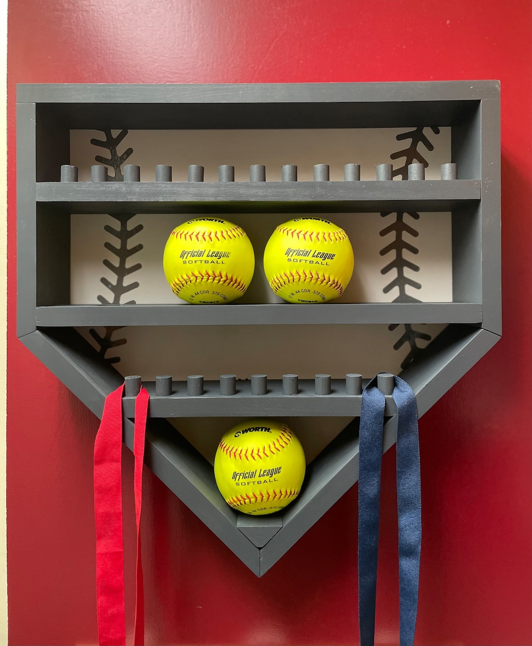 Slate Softball and Ring Display Holds 22 Rings/medals and 9 Softballs ...