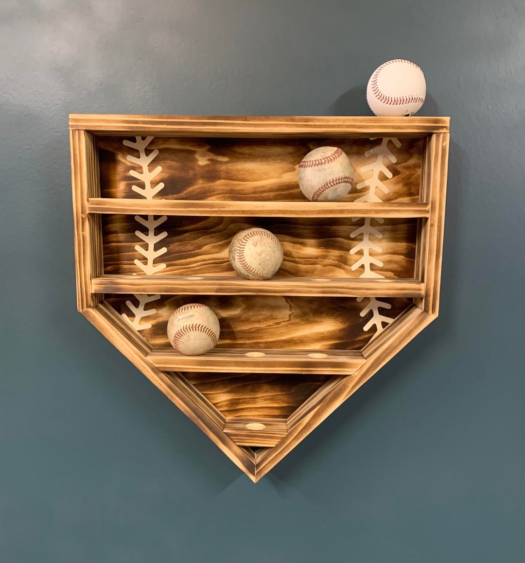 Baseball Display Holds 19 Baseballs. Rustic Finish and Rustic Backboard ...