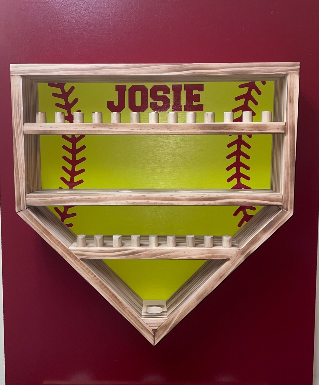 Personalized Rustic Softball and Ring Display With Traditional Softball ...