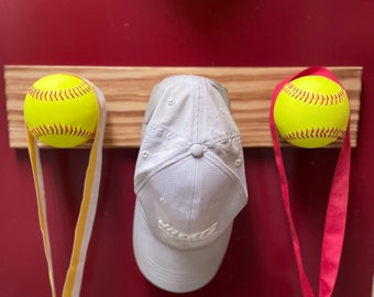 Rustic Baseball and Ring Display Holds 44 Rings/medals and 11 Baseballs ...