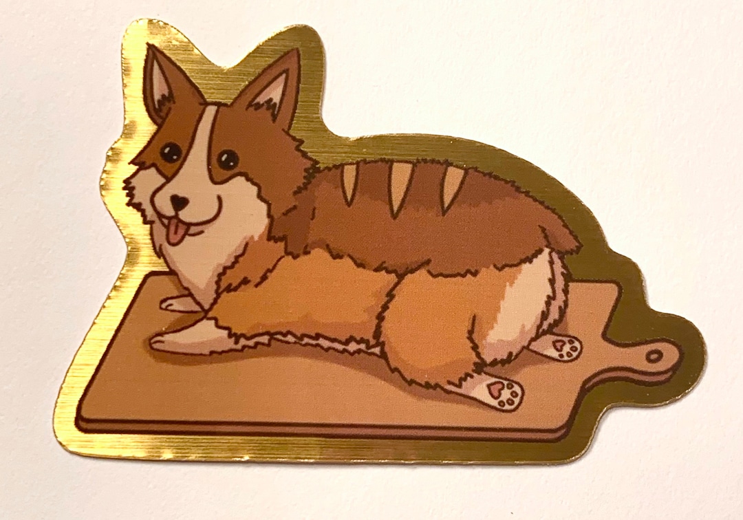 Toasted Corgi Bread Sticker, Cute Sticker, Gold, Shiny Sticker, Puppy ...