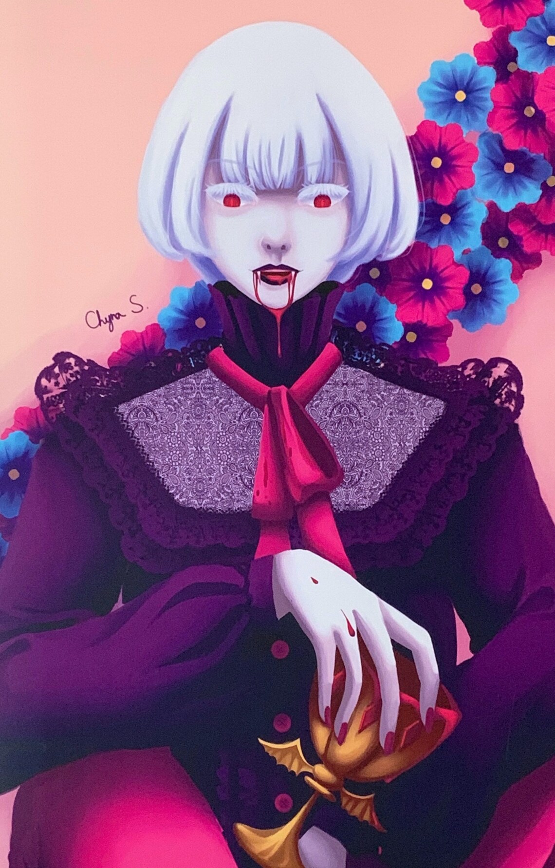 Vapor Vamp Anime Poster Print. Aesthetic Anime Girl, Pastel Anime Wall ...