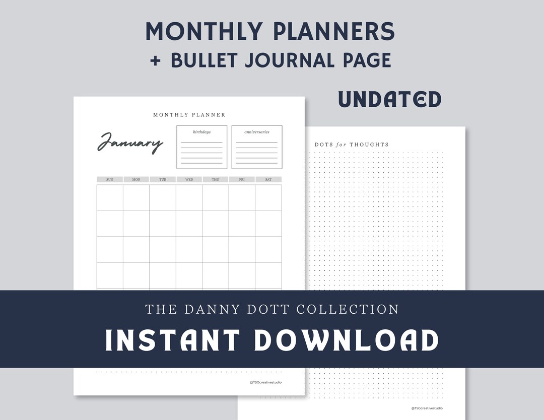 Monthly Planner Bundle, Printable PDF for Bullet Journaling ...
