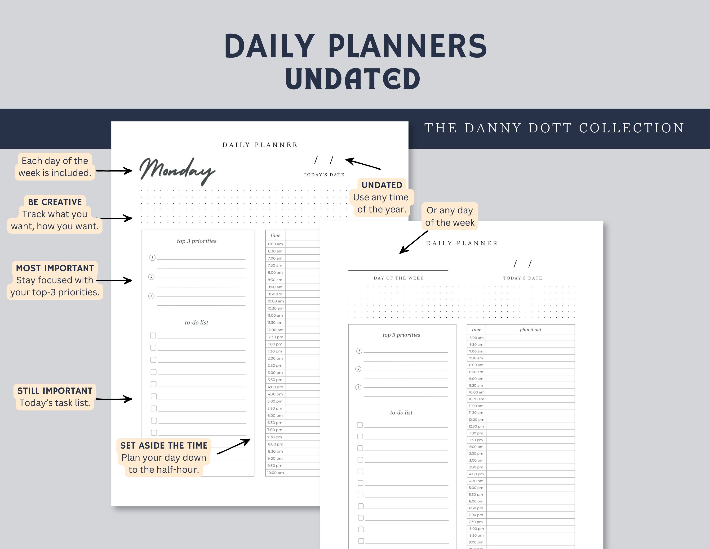 Daily Weekly Planner Bundle, Printable PDF for Bullet Journaling ...