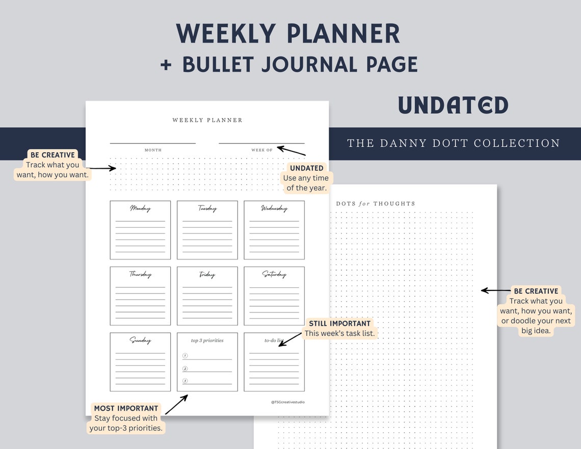 Weekly Planner Bundle, Printable PDF for Bullet Journaling ...