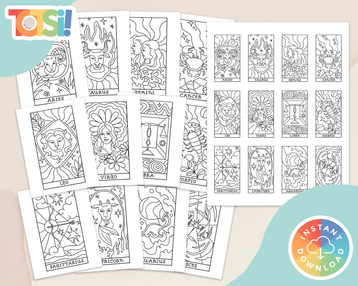 Vintage Zodiac Sign Coloring Page Activity Bundle INSTANT DOWNLOAD ...