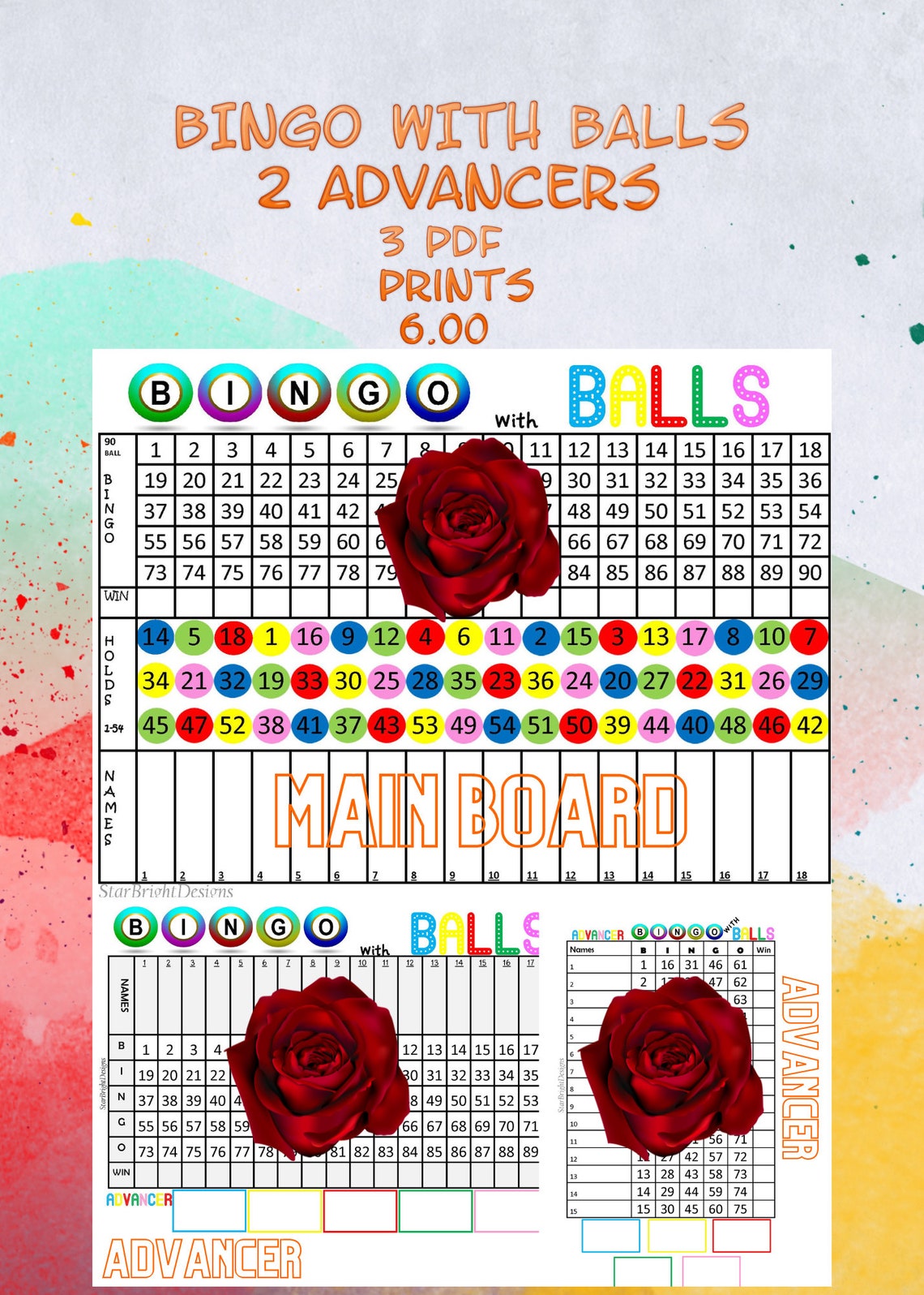 Bingo With Balls 1 Main Board 90 Bingo 1-54 Balls 1 Standard 90 Ball ...
